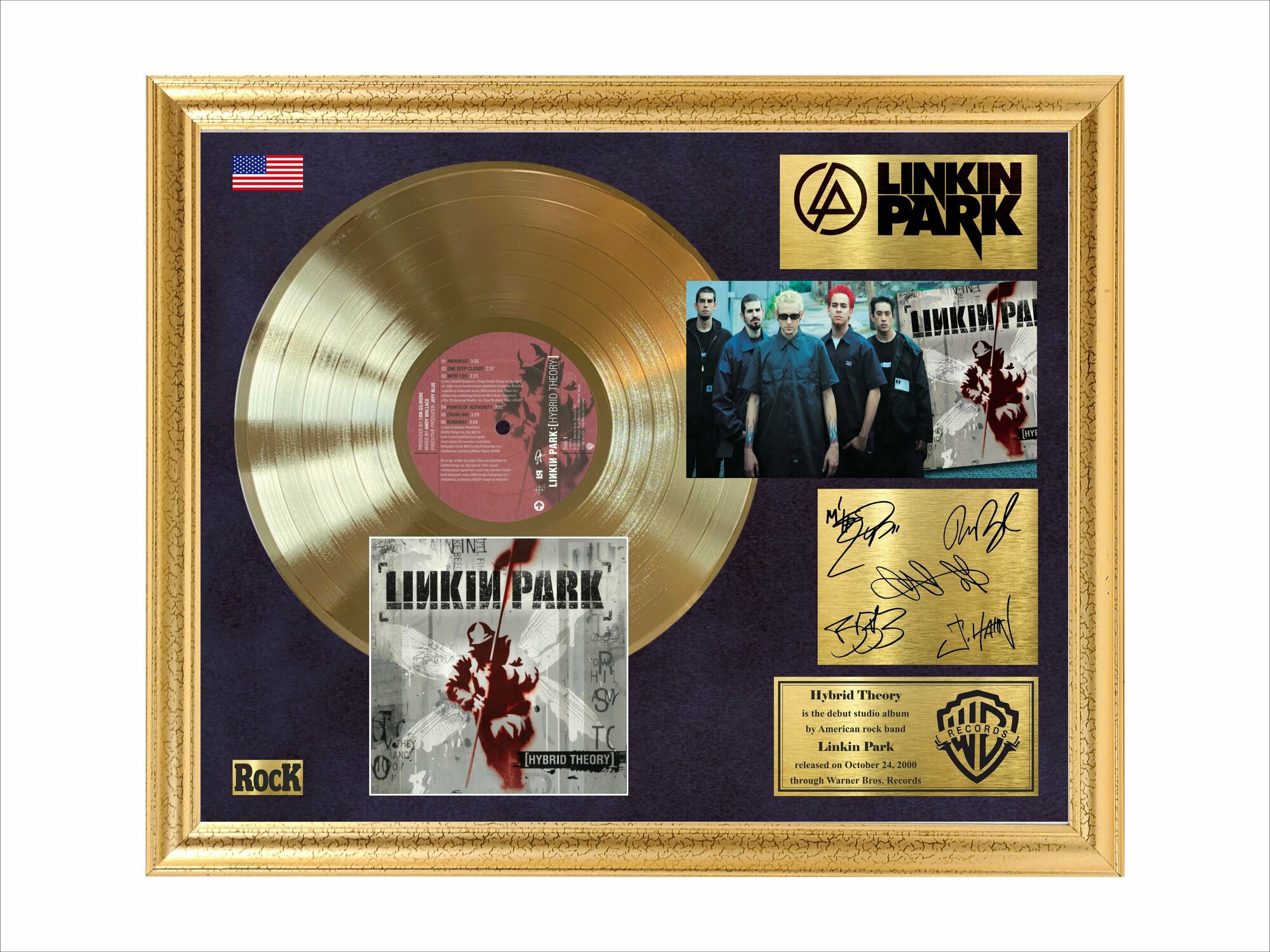 Linkin park hybrid theory золотой винил в рамке с автографами