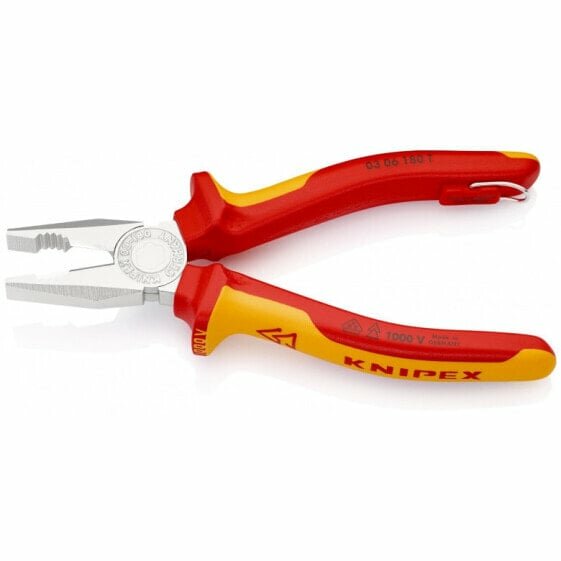 Плоскогубцы KNIPEX комбинированные VDE, 180 мм, хром, 2-комп диэлектрические ручки, проушина для страховки KN-0306180T