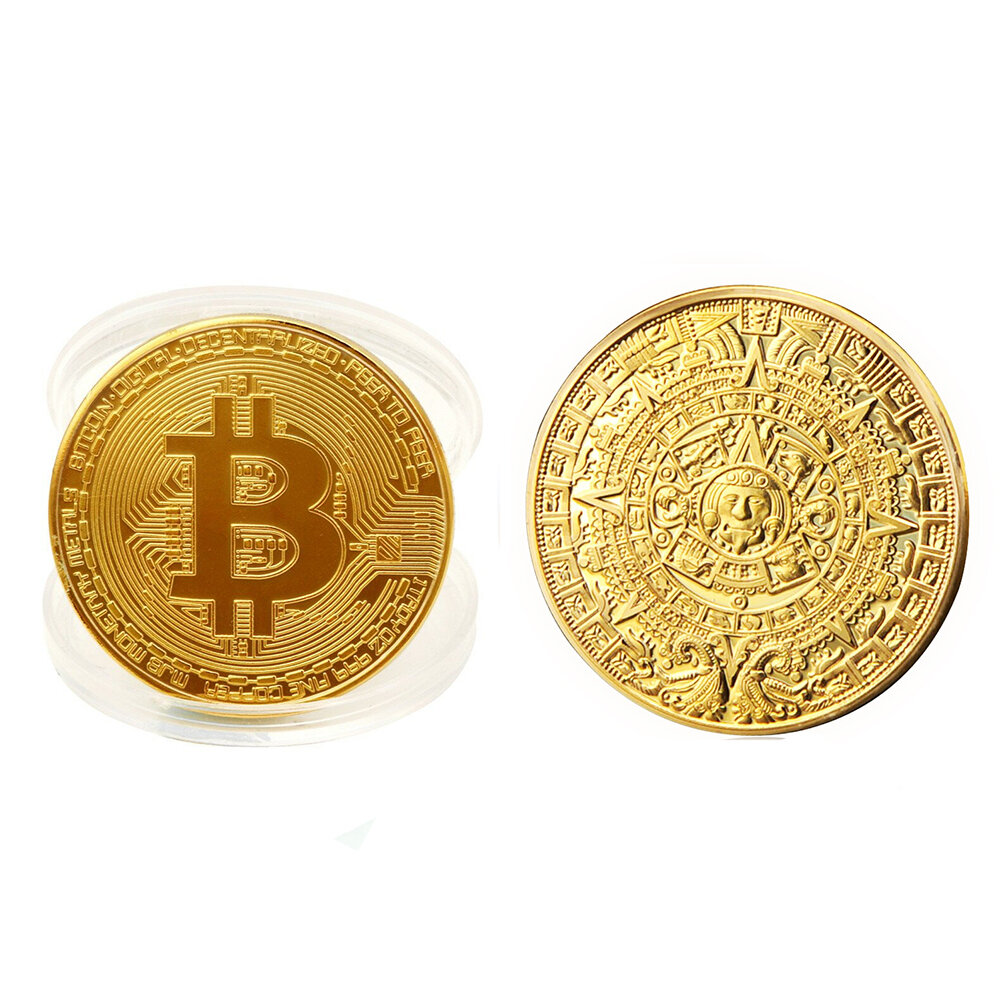 Набор сувенирных монет " Календарь Майя", цвет золото и Биткоин (Bitcoin), цвет золото