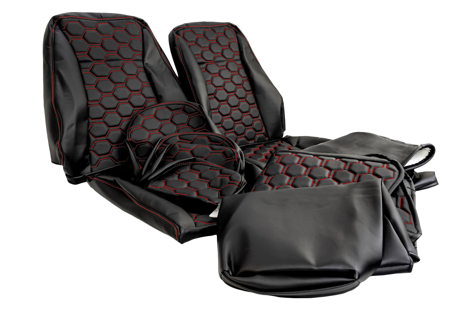 Обивка сидений (не чехлы) экокожа гладкая, красная строчка Соты на ВАЗ 2110