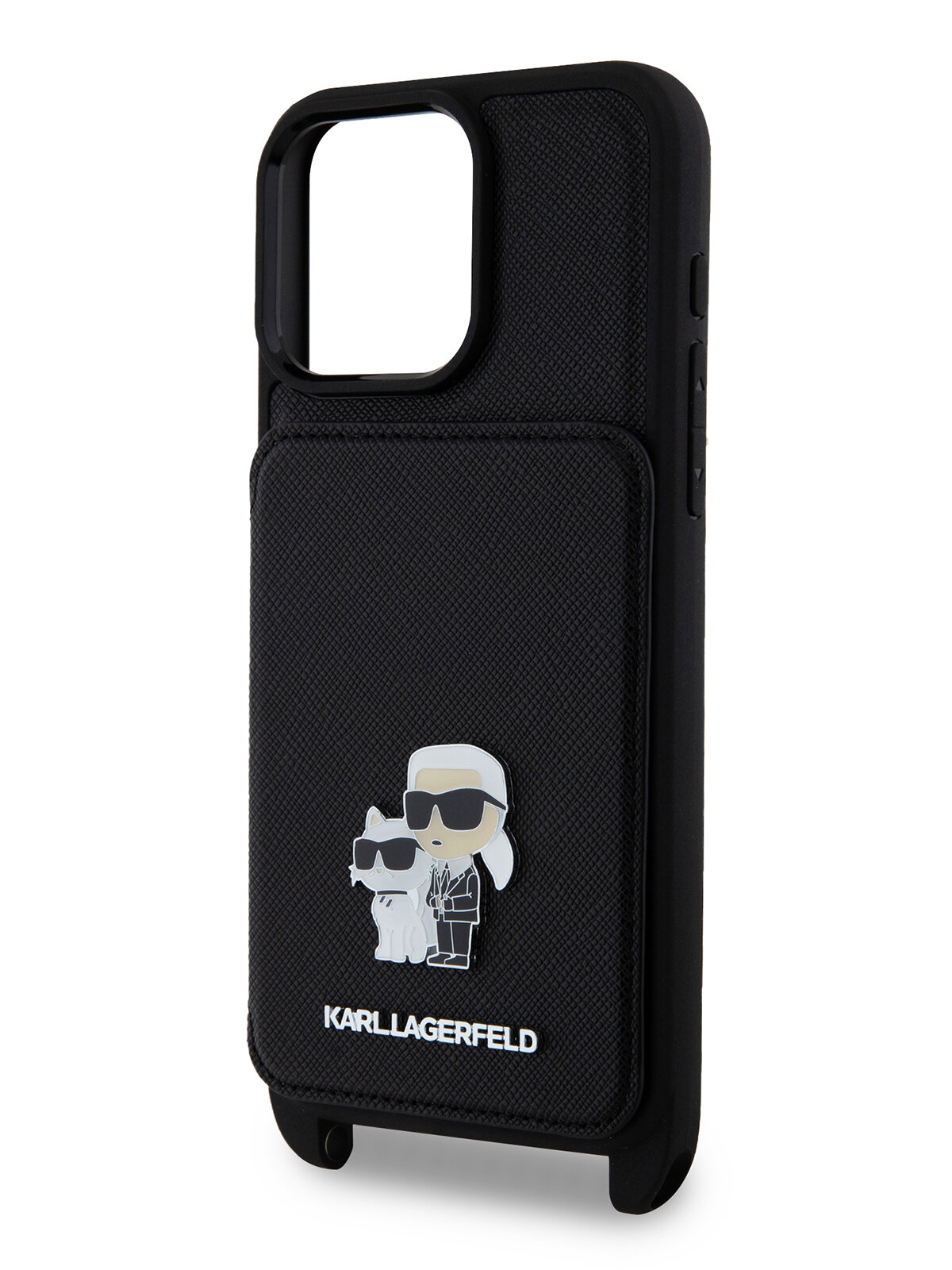 Lagerfeld для iPhone 15 Pro Max чехол Crossbody cardslot PU Saffiano NFT Karl&Choup Metal Hard Black