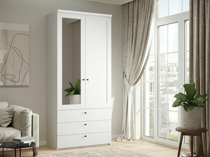 Шкаф распашной для одежды "Софти 4" 80х220х50, белый / белый матовый