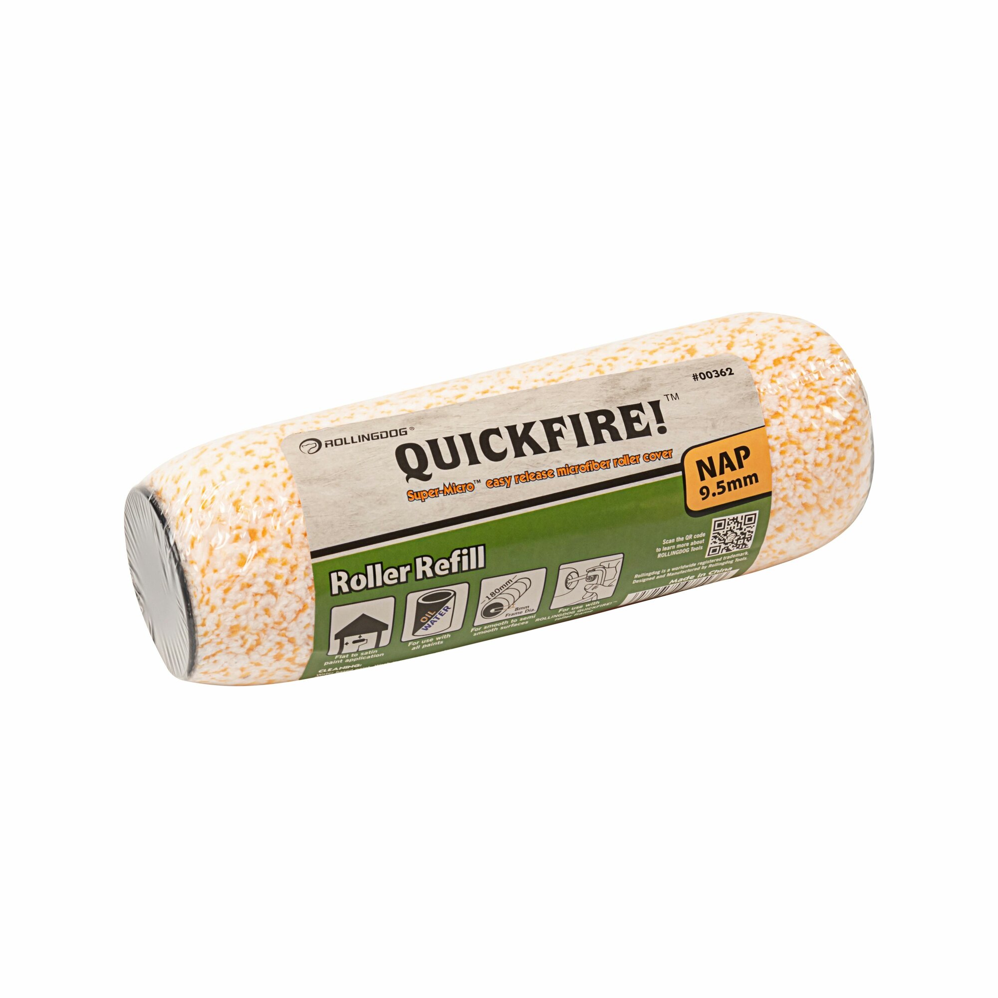 Валик Rollingdog 180мм, для системы QUICKFIRE ворс 9.5мм, для бюгеля 8мм, микрофибра, арт.00362