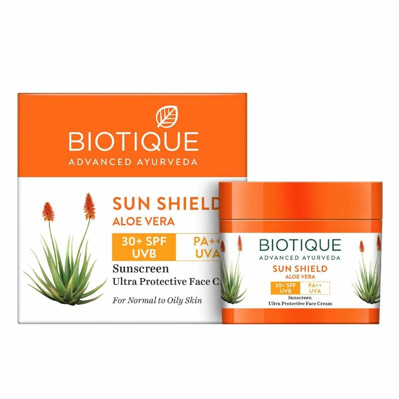 Солнцезащитный крем для лица SPF 30 с Алоэ Вера Биотик / Sun Shield Aloe Vera Sunscreen Ultra Protective Face Cream SPF 30+ Biotique , 50 г.