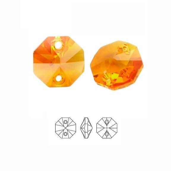 Подвеска-коннектор Swarovski, 14х8мм, восьмиугольник с двумя отверстиями (#6404), базовый материал - хрусталь, янтарный (цвет 203), 1 шт.