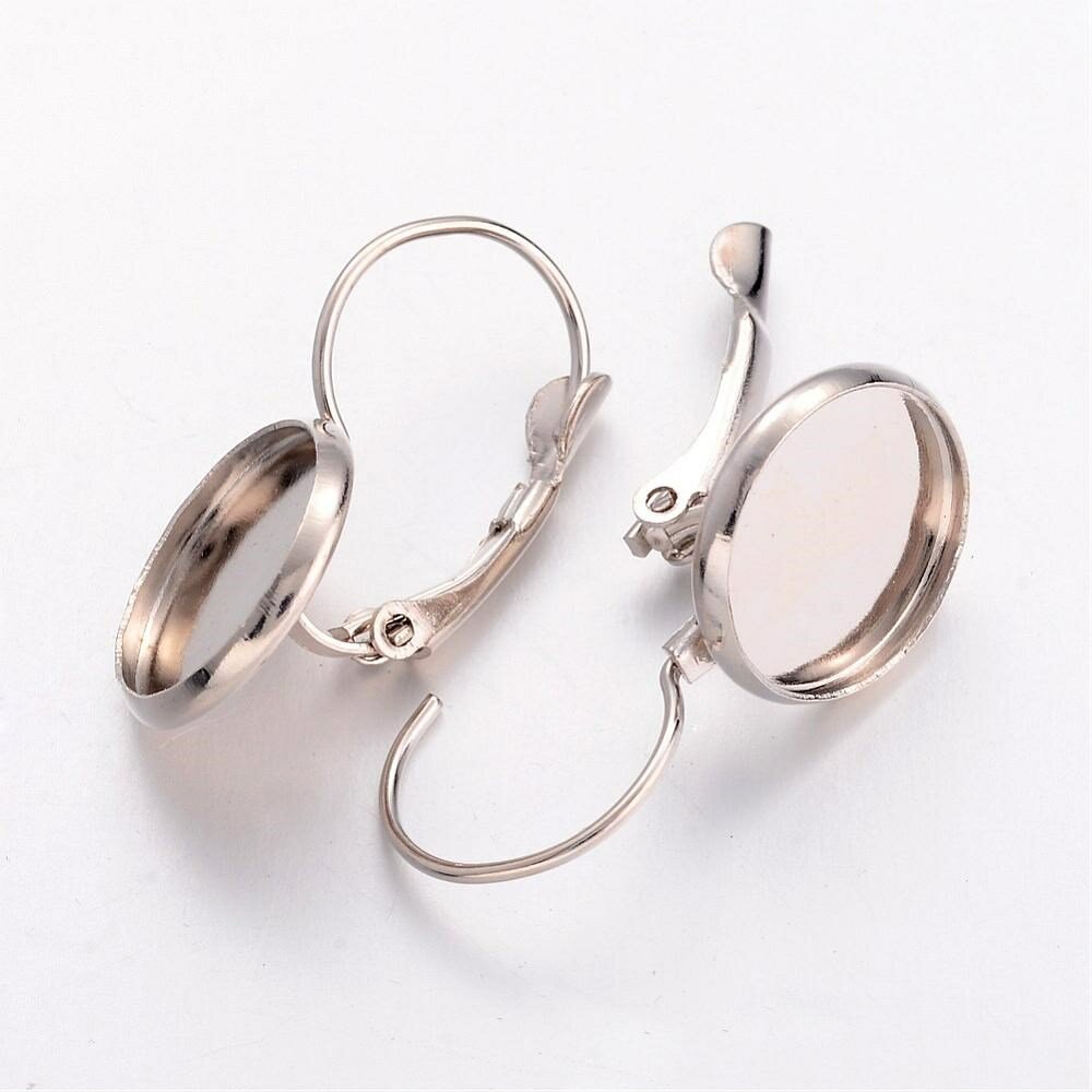 Швензы закрытые, 25х14мм, с французским замком, с платформой с кантиком, базовый материал - латунь, платинового цвета, пара