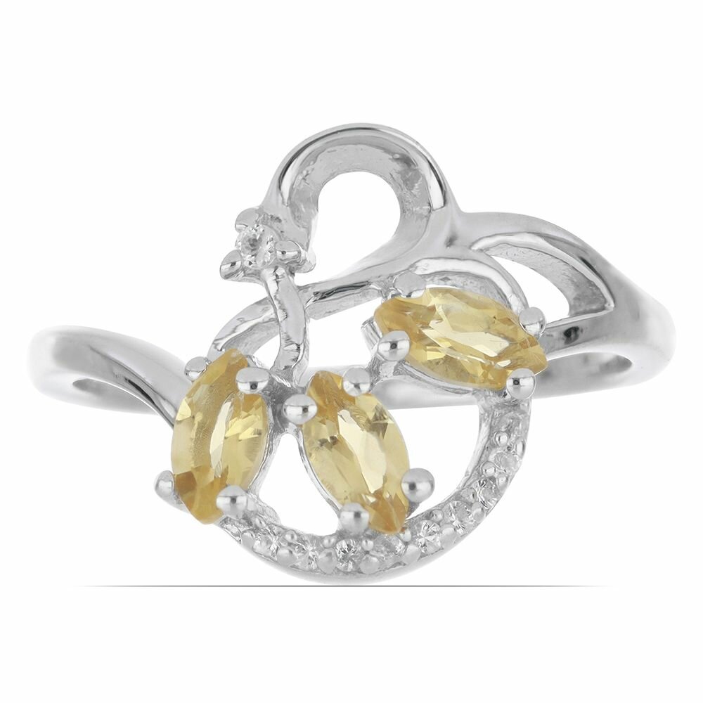 Кольцо тонкое, серебро, 925 проба, родирование, цитрин, топаз