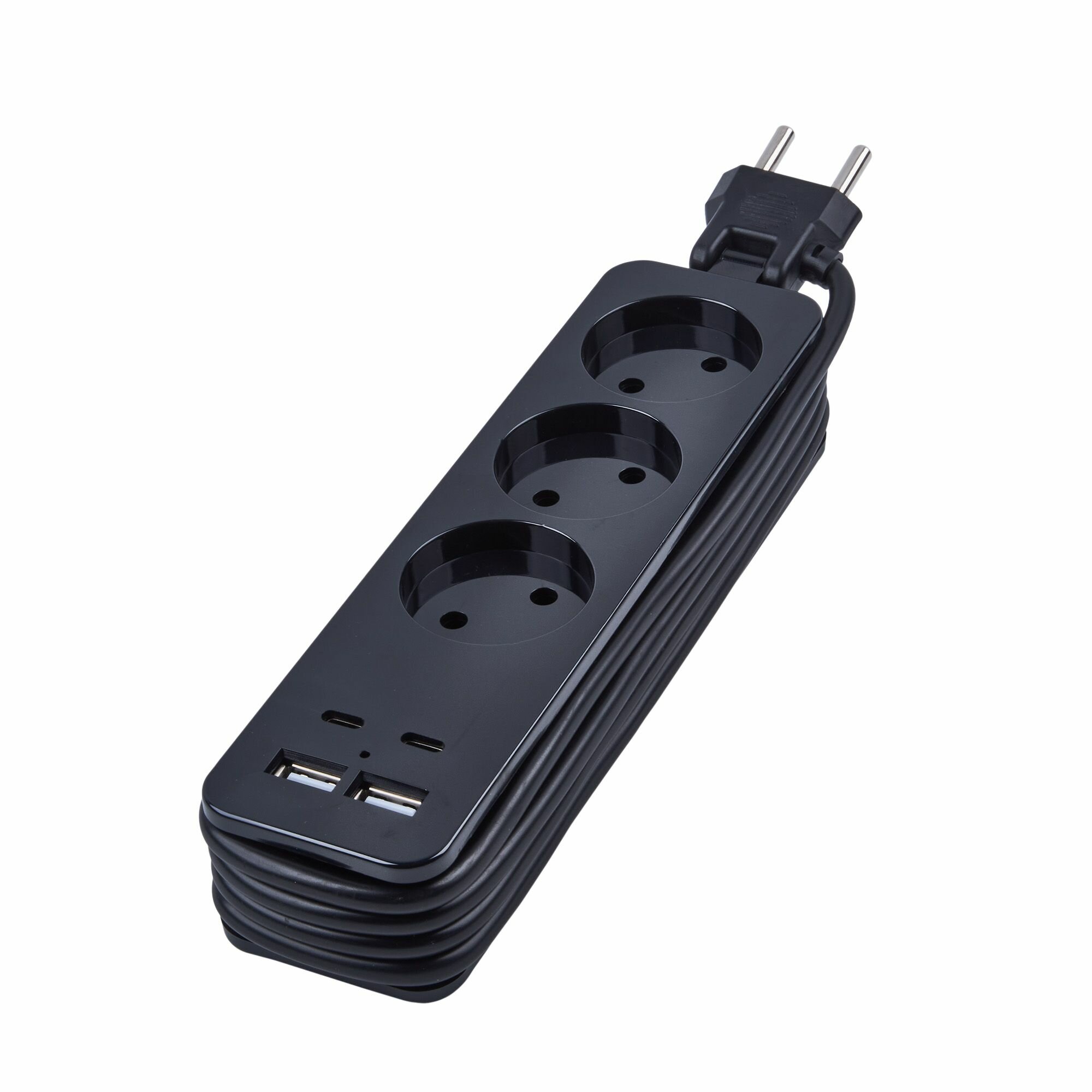 Удлинитель сетевой, зарядное устройство с USB и TYPE C. Провод питания 1,8 метра. S-CT3-1,8UC BLACK ТМ Uniel