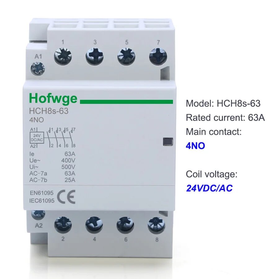 HOFWGE HCH8s-63 Модульный контактор 63А 4P 63A 4NO DC24V