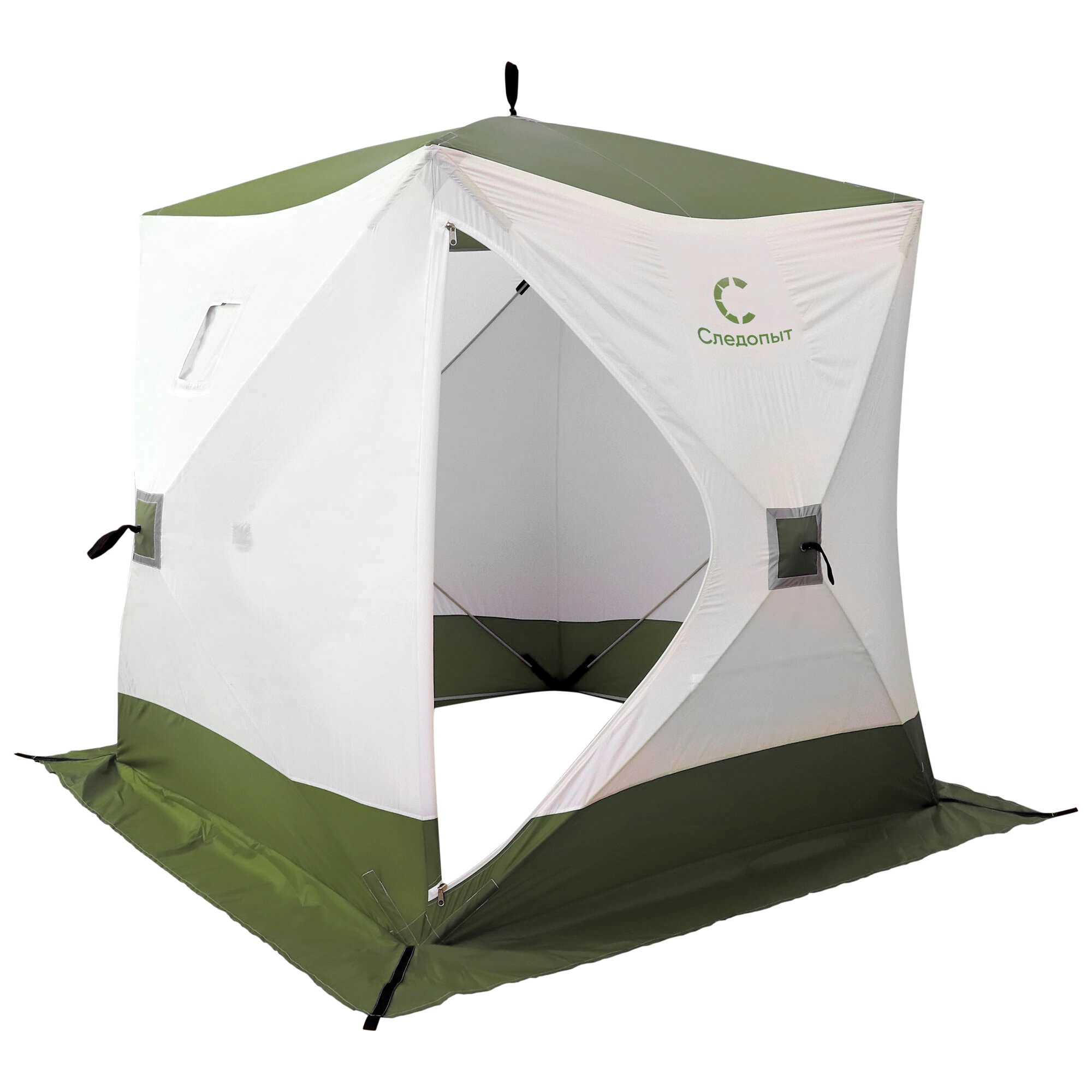 Палатка зимняя куб следопыт 2,1 х2,1 м, Oxford 210D PU 1000, S по полу 4,4 кв. м, цвет оливковый/белый