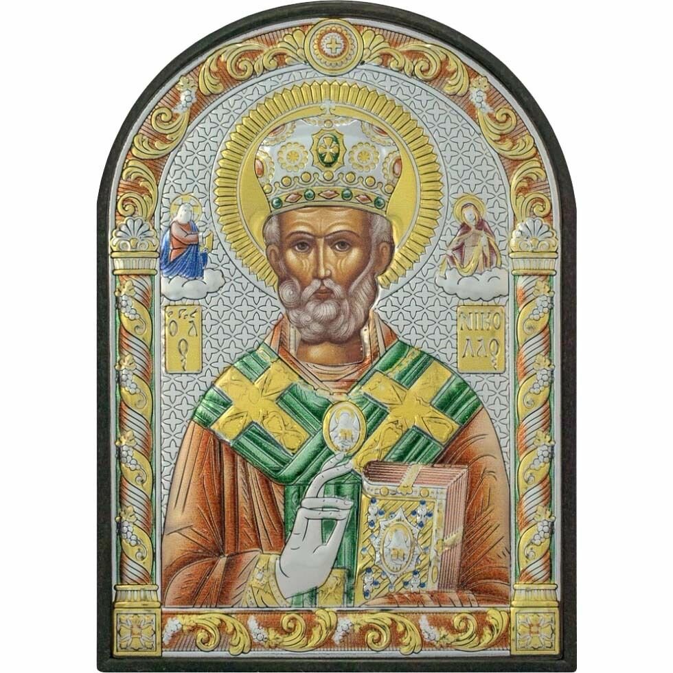 Николай Чудотворец. Маленькая серебряная икона. 6 х 8 см (5,5 х 7,5 см / С позолотой на серебряном окладе)