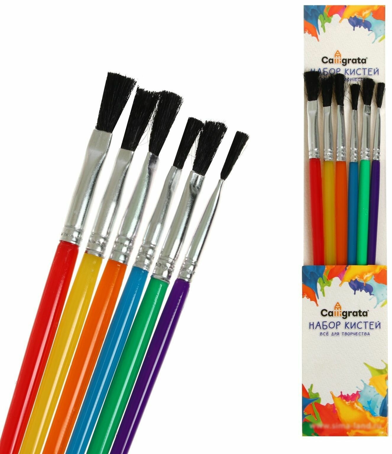 Набор плоских кистей нейлон для рисования красками, кисточки из синтетического ворса с пластиковыми цветными ручками, канцелярия для школы, творчества, 6 штук