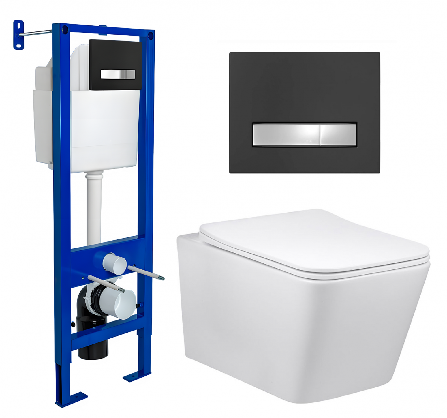 Комплект 3 в 1 инсталляция Berges Atom Line 410 + Унитаз Vincea Q-Line VT1-12 + кнопка черная, хром