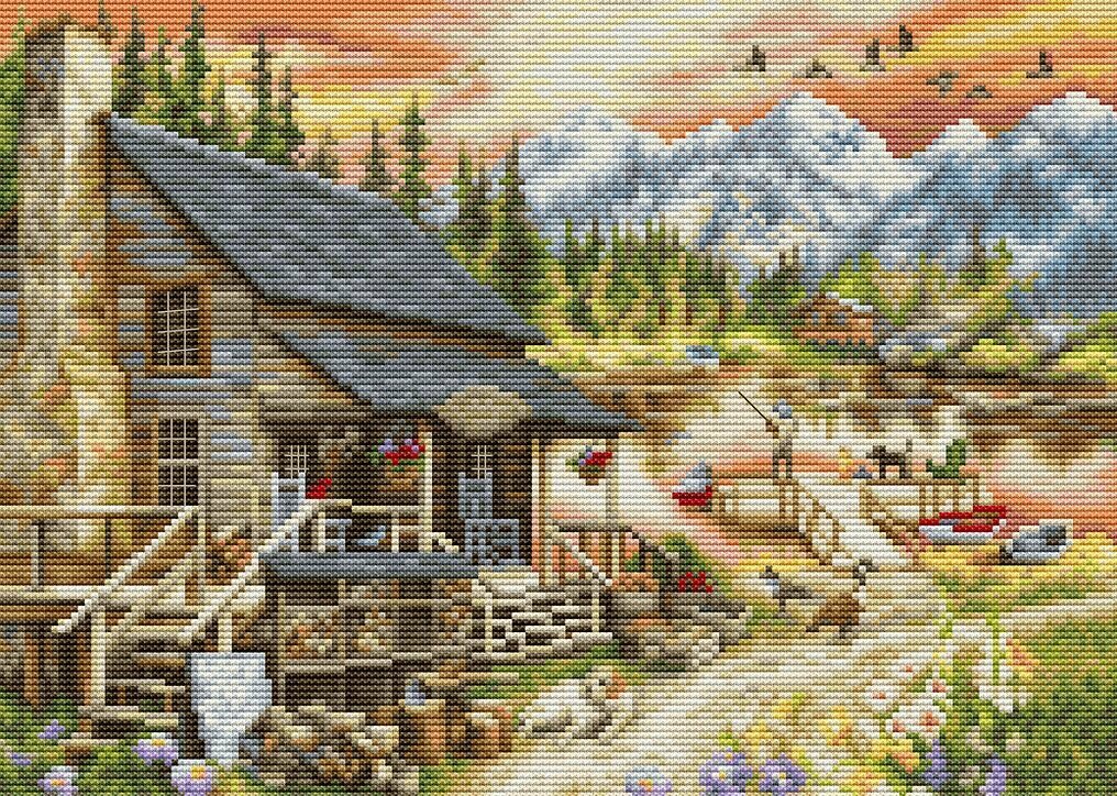 Luca-S BU5020 Log Cabin General Store Деревянный дом Набор для вышивания 30,5 x 22 см Счетный крест