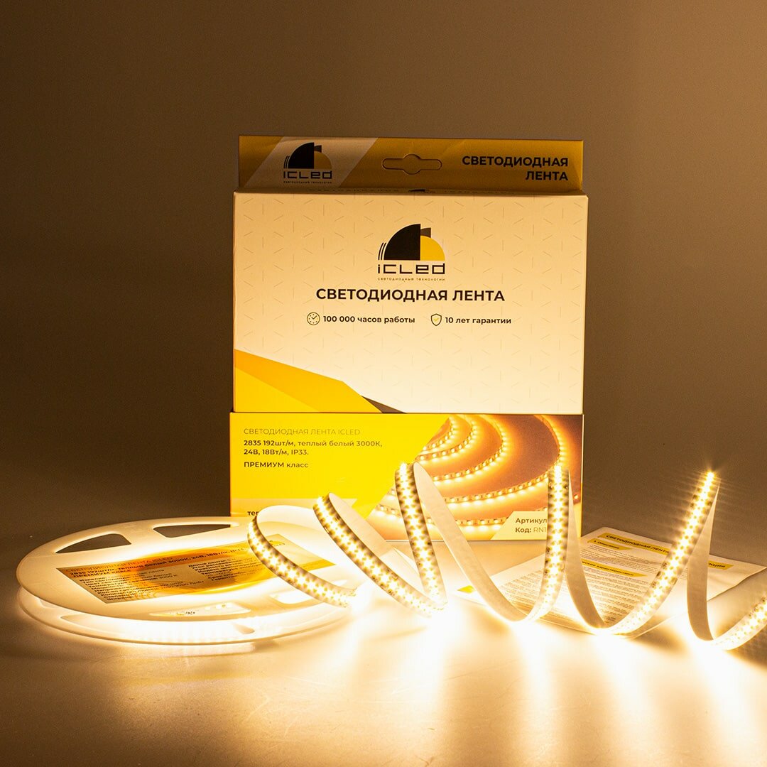 Светодиодная лента Class Premium, 2835, 192 led/m, warm white, 24V, IP33, RN16