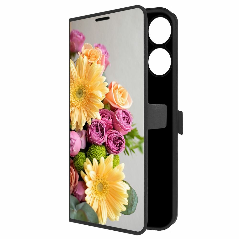 Чехол-книжка Krutoff Eco Book для Realme Note 60 Букет (черный)