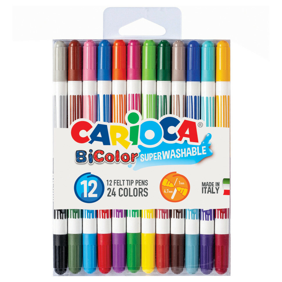 Фломастеры Carioca "Bi-Color" 24цв. 12шт, двухцветные, смываемые, блистер, 262570