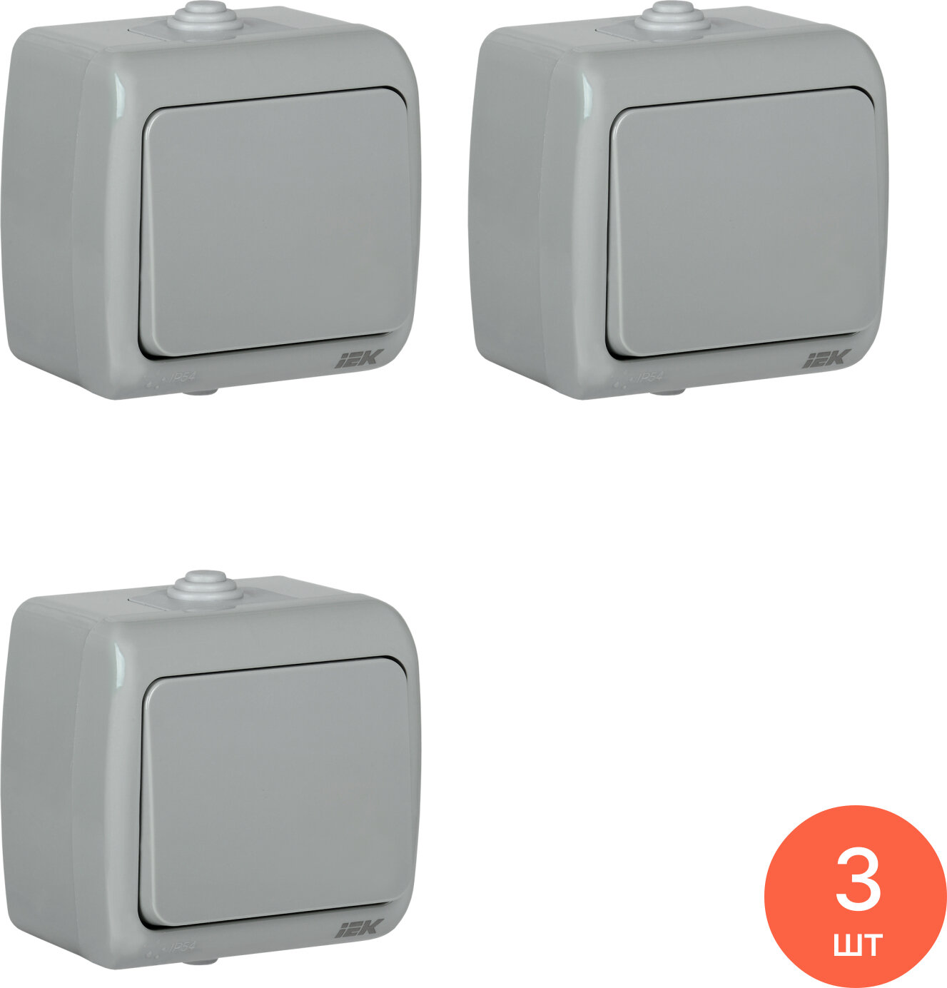 Выключатель IEK / ИЭК Aquatic ВС-20-1-0-A, 10А IP54 открытой установки серый 71х75х50мм одноклавишный, EVA10-K03-10-54 / переключатель (комплект из 3 шт)