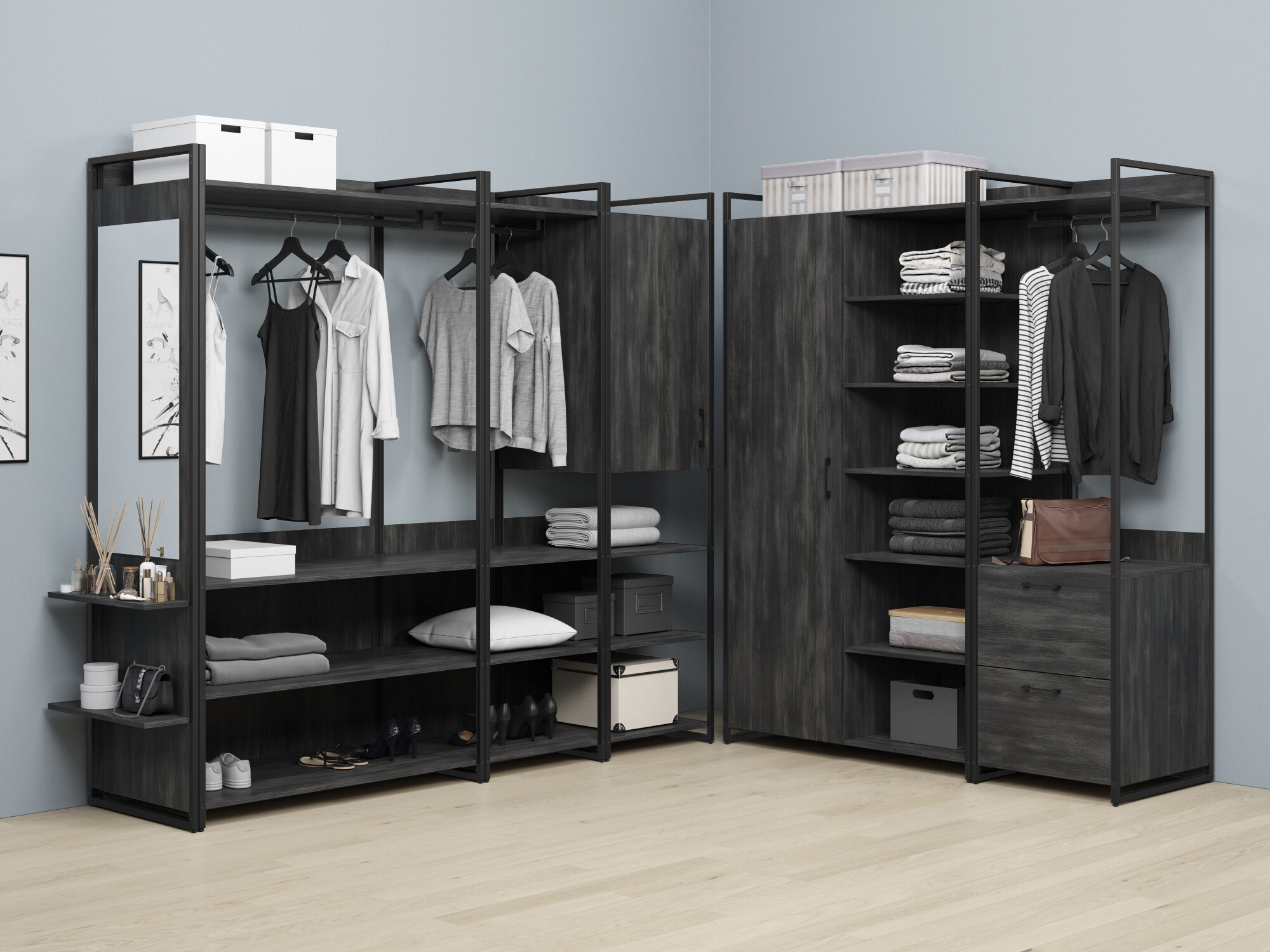 Гардеробная система Urban Лофт 03 Черный/Северное дерево темное