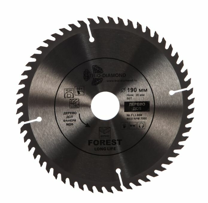 Диск пильный 190х30/20мм 56Т по дереву Trio-diamond FLL808