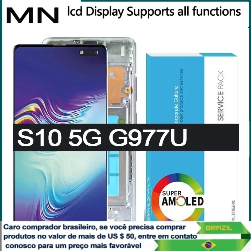 Super AMOLED сенсорный экран для Samsung S10 5G, 6,7 дюйма, SM-G977U, SM-G977N AMOLED Silver Fram