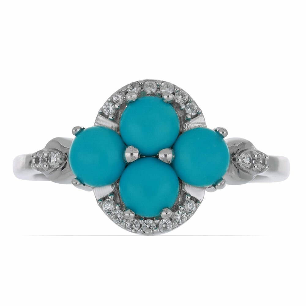 Кольцо, серебро, 925 проба, родирование, бирюза, циркон