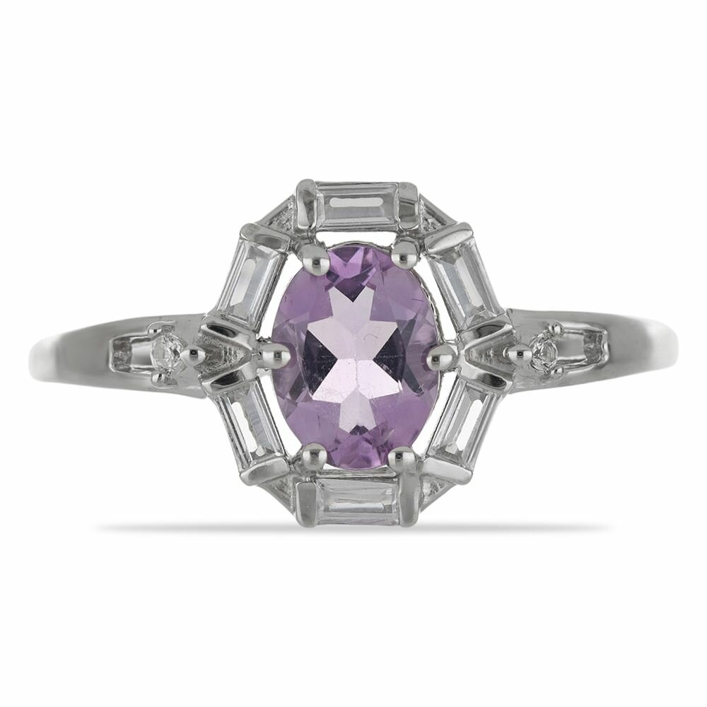 Кольцо, серебро, 925 проба, родирование, циркон, аметист, фианит