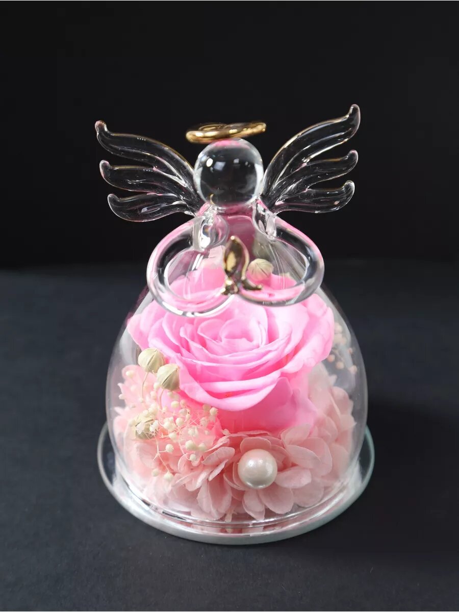 Живая стабилизированная роза в колбе ангел