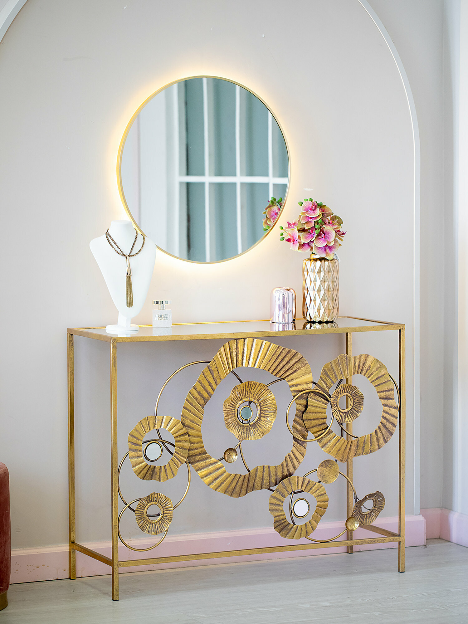 57-101 Консоль 100x42x80см, Железо, стекло, золотистый, Glasar