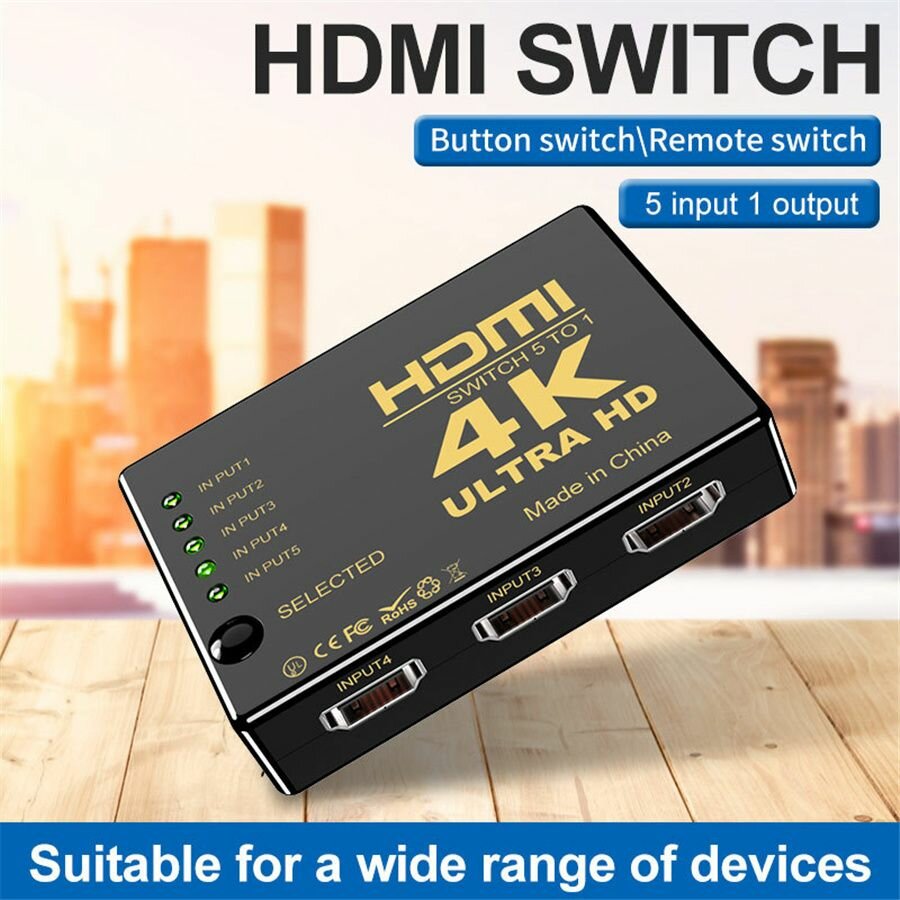 5-портовый HDMI переключатель 4K авто-селектор с ИК-пультом для HDTV, Blu-ray, приставок и домашних кинотеатров