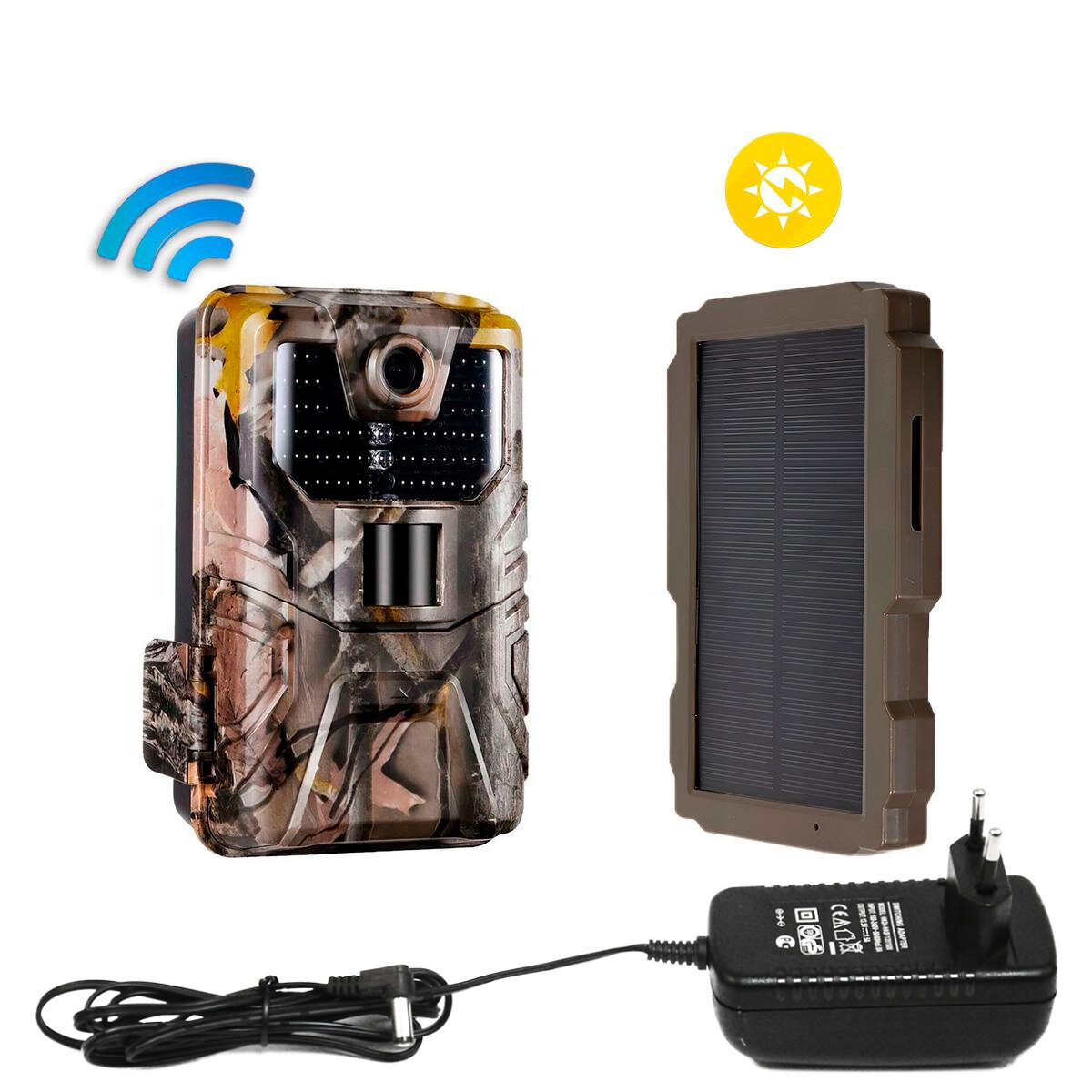 Набор: Wi-Fi 4К фотоловушка для дачи с аккумуляторной солнечной батареей Филин-WiFi-900 ПРОФ (Рус) и SP-Dual-08