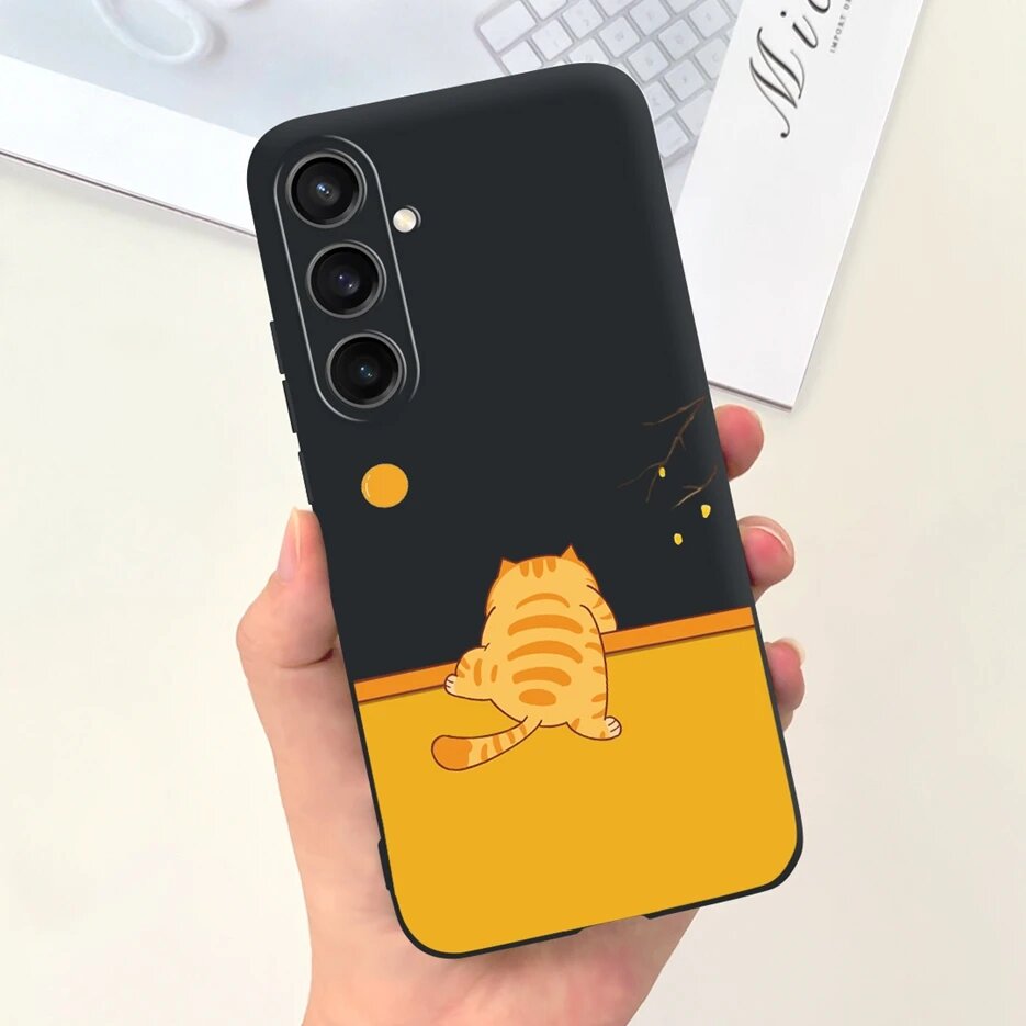 Чехол для Samsung Galaxy S23 FE, черный, с котиком