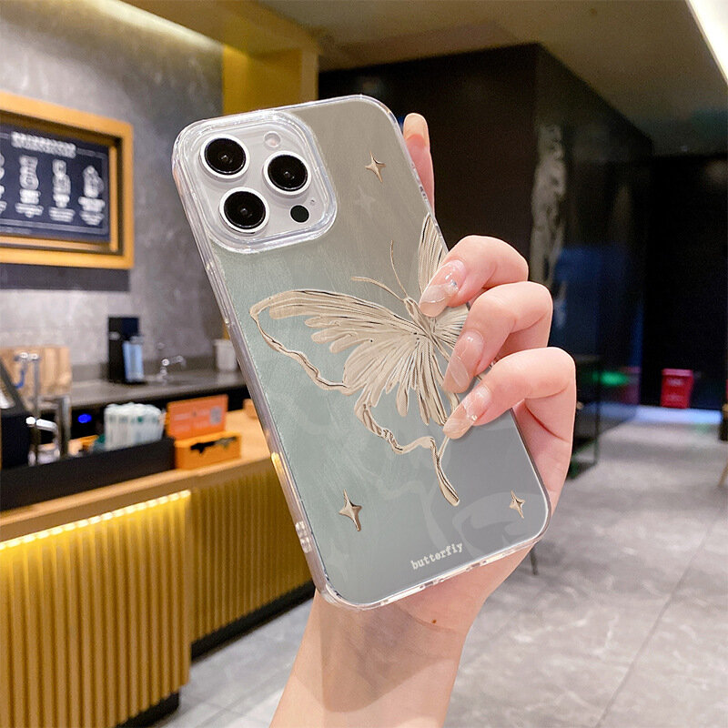 Чехол Walthi "Бронзирующая Бабочка Ins", для iPhone 11, ПК, защита от падений, золотой