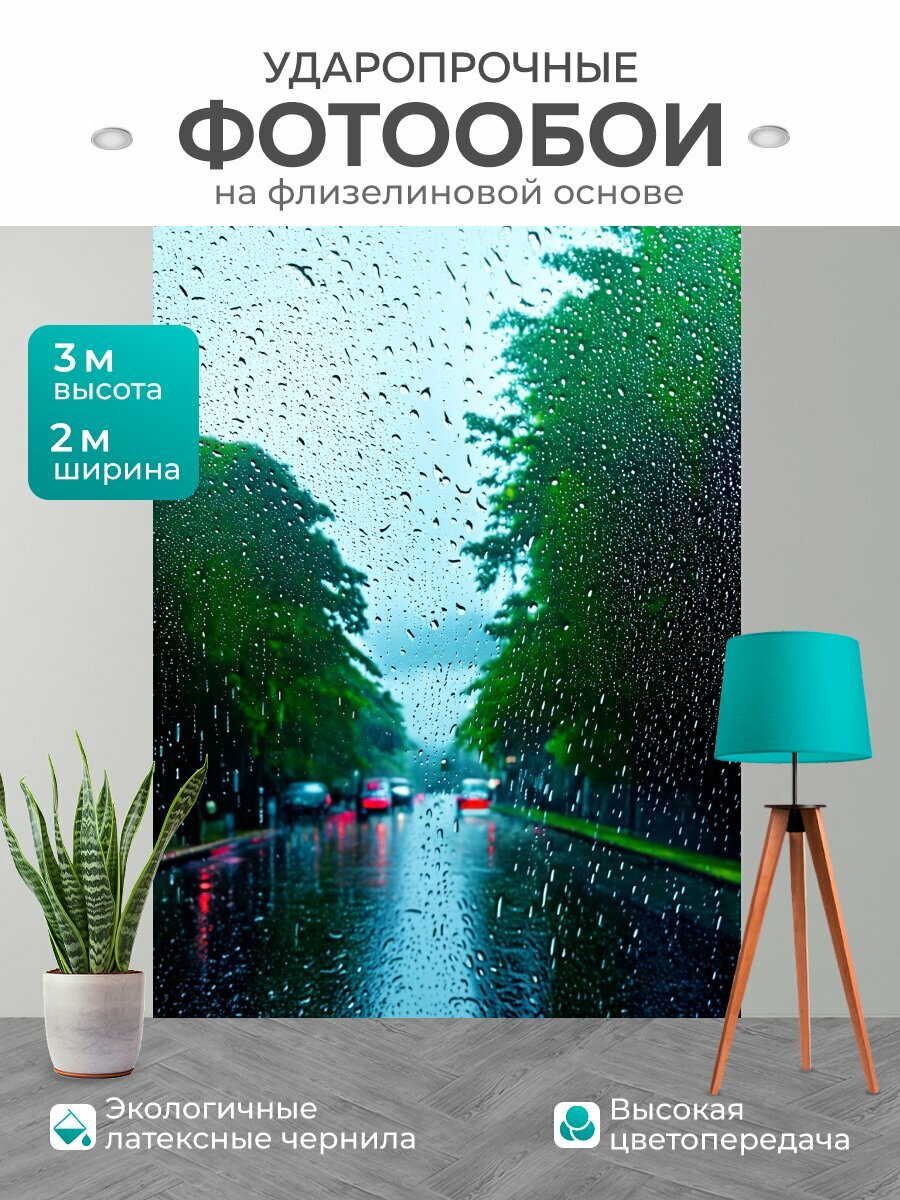 Фотообои моющиеся ударопрочные "Дождь в стиле минимализм" 200x300 см. флизелиновые на стену