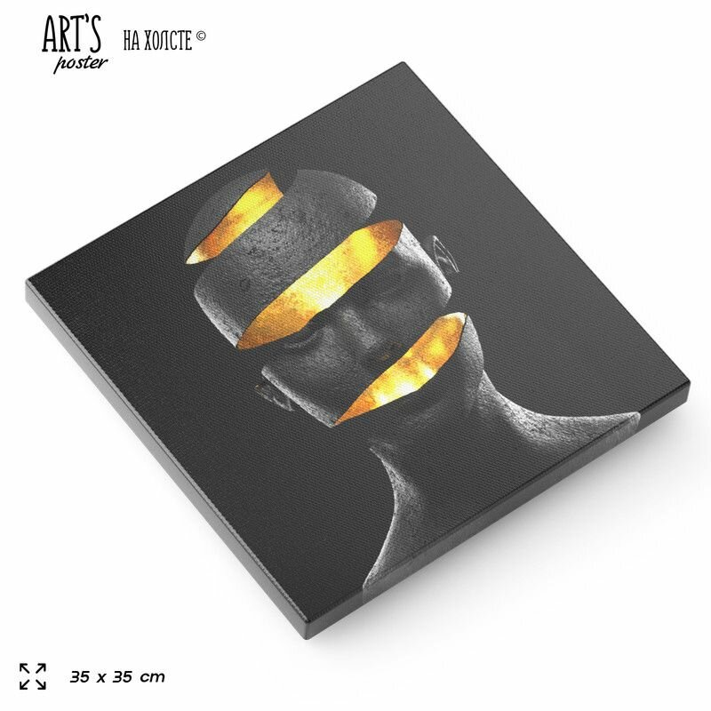 Картина Абстракция, Золотой портрет девушки, 35х35 см, холст с печатью на подрамнике, интерьерная, SilverPlane