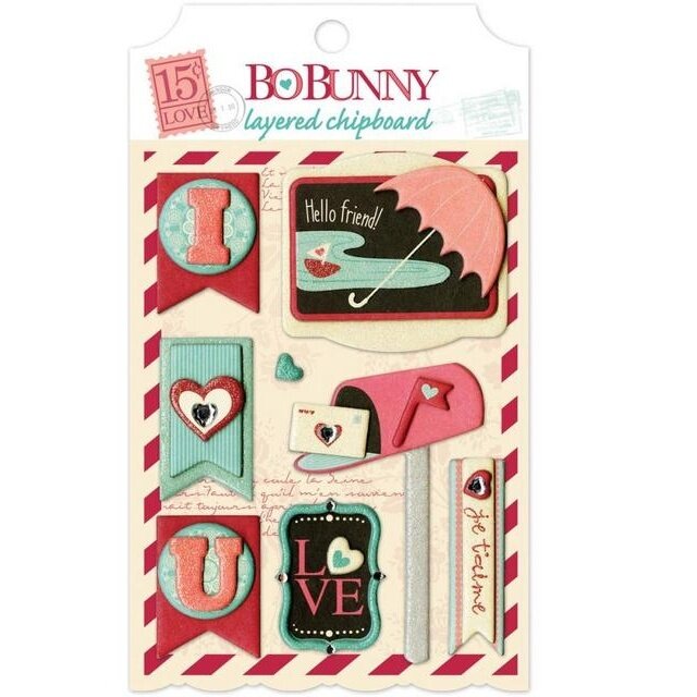 Чипборды BoBunny Love Letters Layered, клеевые, 3D, 8 шт