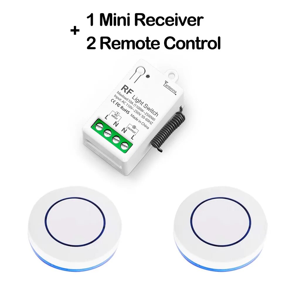 Беспроводной выключатель RF Light Switch, 1 Receiver, 2 Remotes, Цвет: 1
