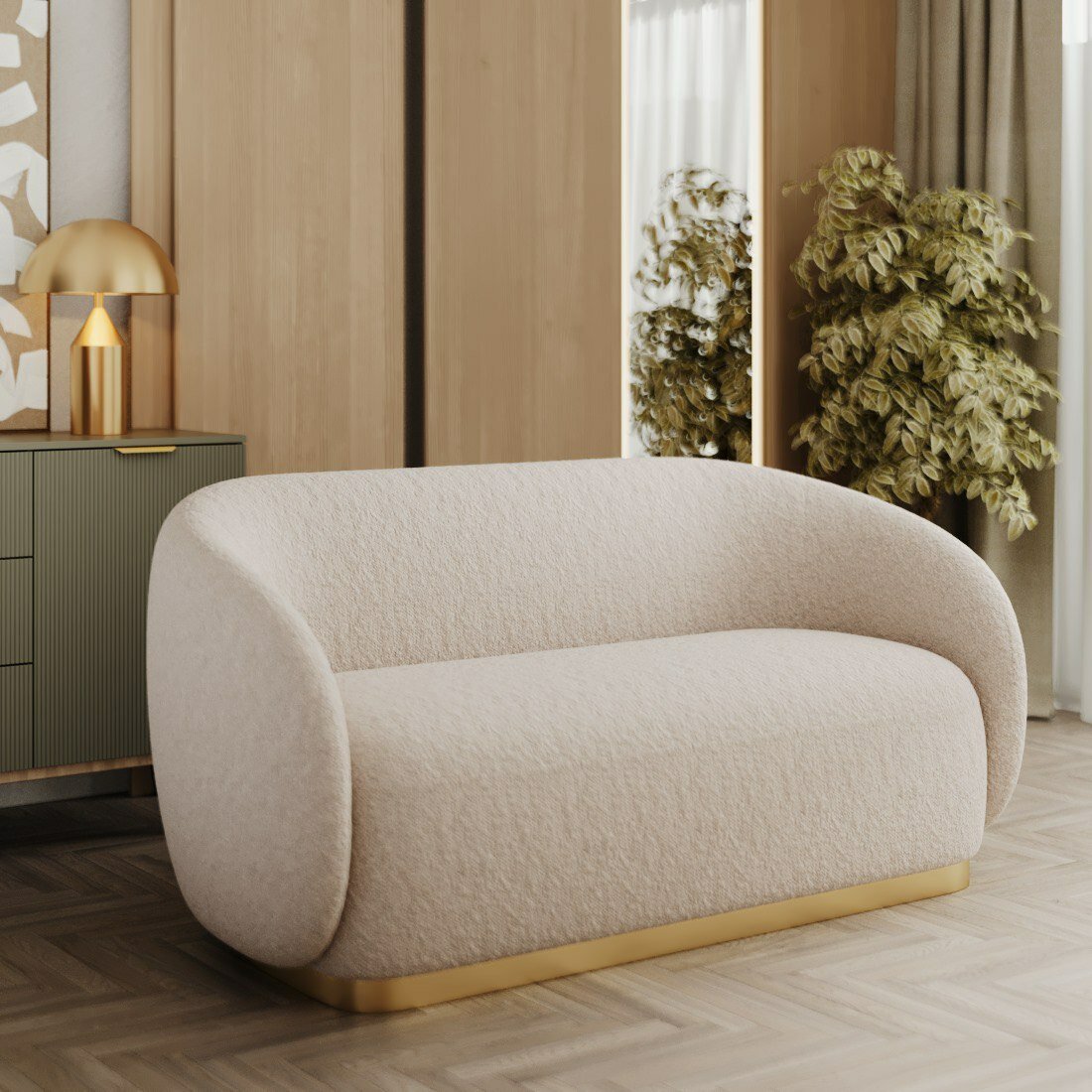 Диван в современном стиле ZAFFIRO прямой 142 см, велюр BRAVO ARBEN цвет SNOW