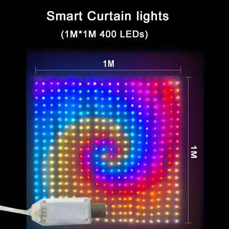 Светодиодная штора 1x1м, 400 LED, USB, UK Plug