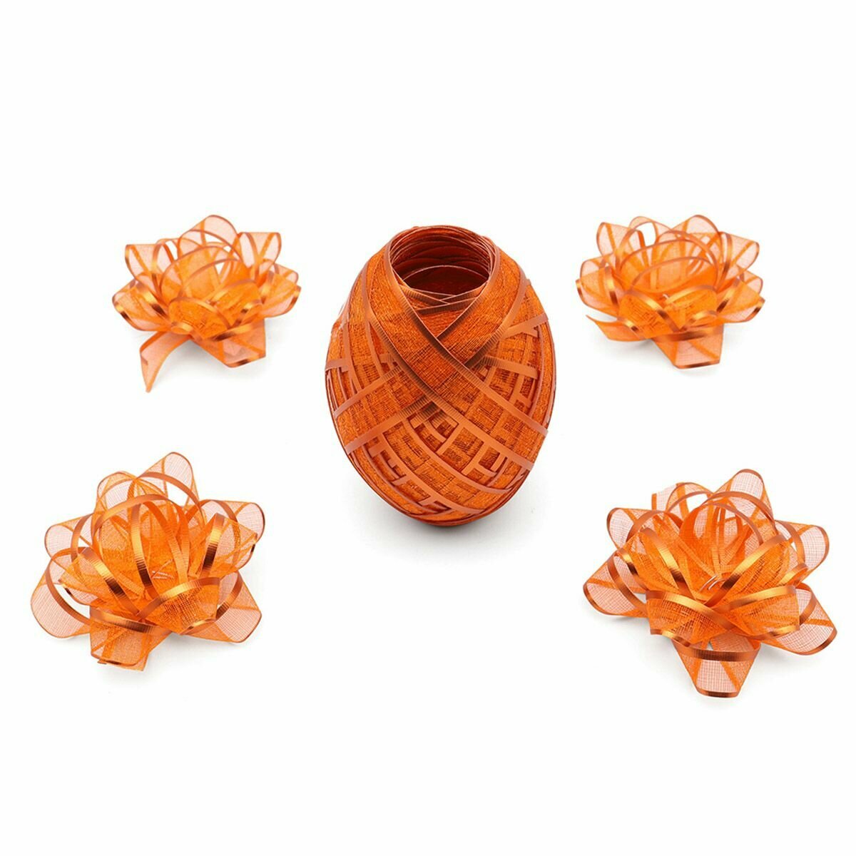 AR414 Набор для упаковки Лента, 1см*10м, 4 бантика (оранжевый)