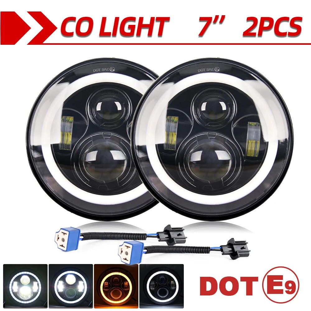 CO светильник 7-дюймовый светодиодный светильник s DRL Hi/Lo луч 50 Вт 30 Вт Halo Кольцо Янтарный ангельский глаз для Niva мотоцикла Лада внедорожника 4x4 УАЗ 12В 24В 2 Piece J003