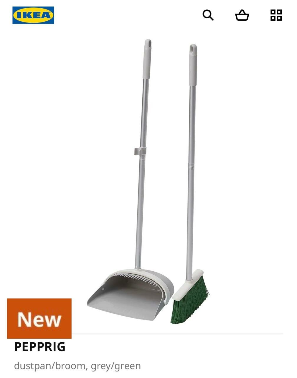 Совок со щёткой IKEA PEPPRIG, длинная ручка, полиамидный пластик, сталь