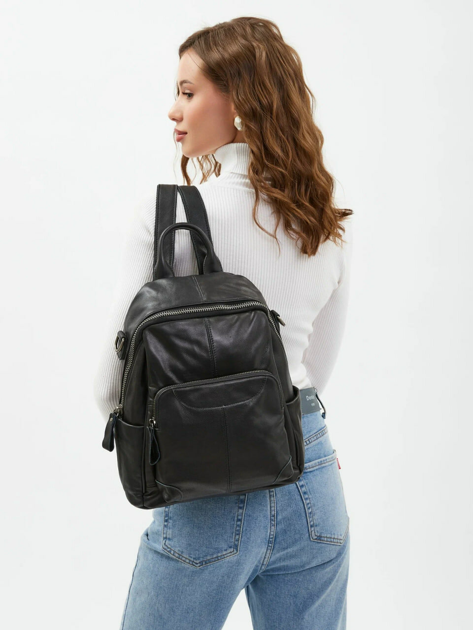 Рюкзак городской PouchMan, женский, натуральная кожа, 9 л, 32х23х17 см, черный
