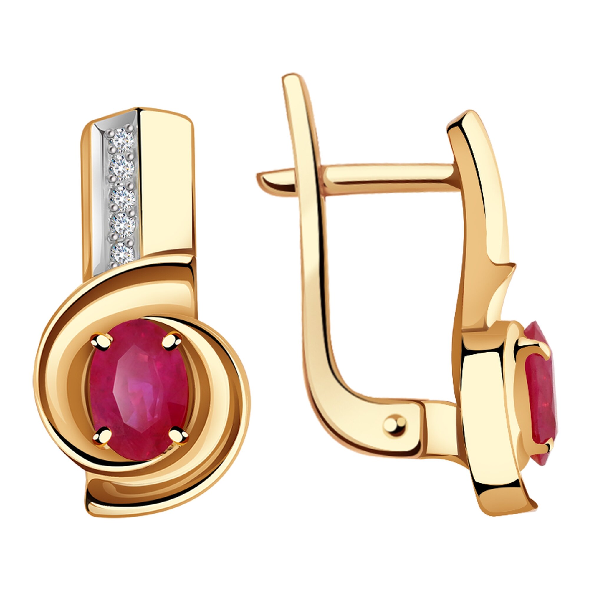 Серьги, красное золото, 585 проба, рубин, бриллиант