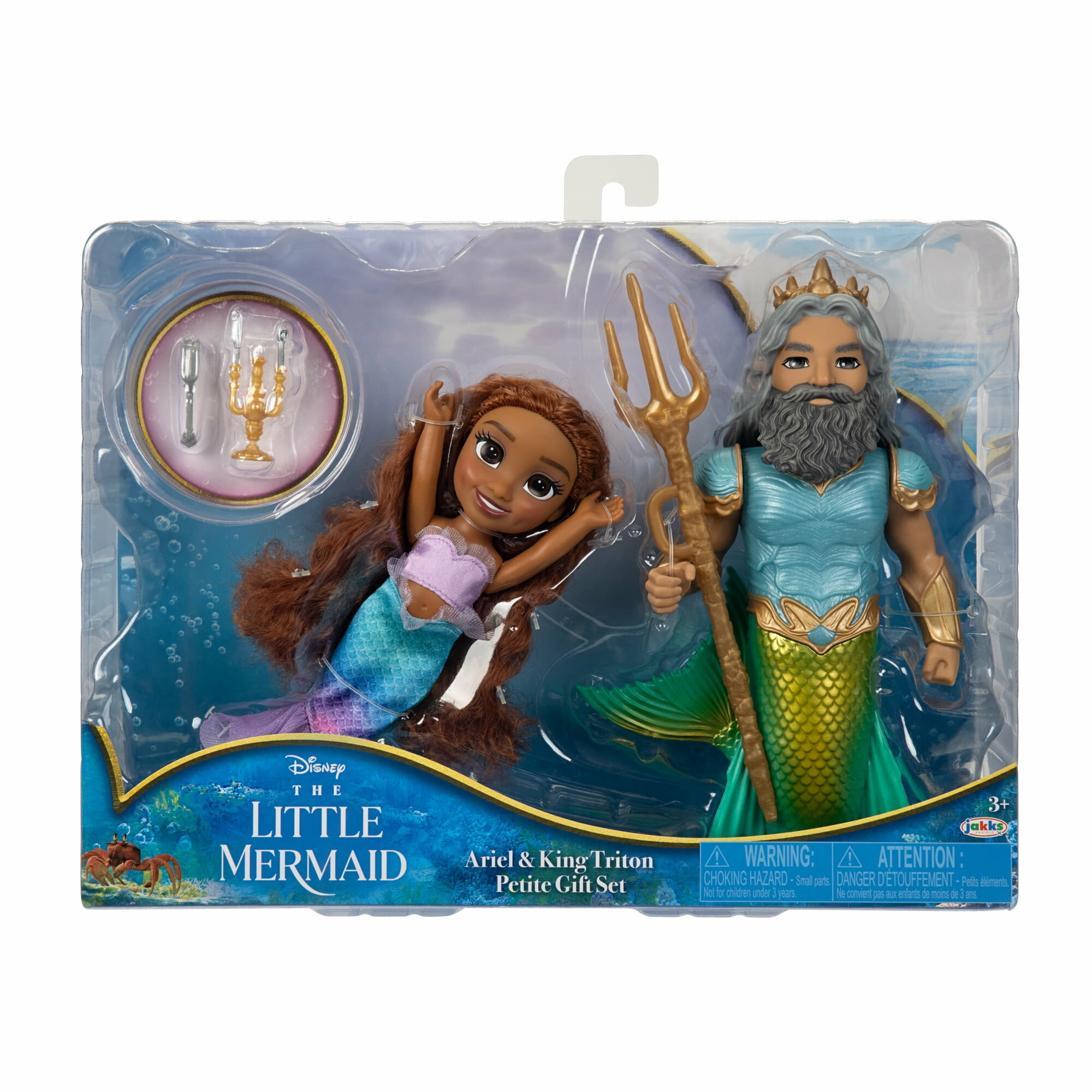 Jakks Disney Little Mermaid Ariel and King Triton Petite Gift Set / Диснеевские игрушки Русалочка Ариэль и Король Тритон, с мини-куклами и аксессуарами, подходят для детей от 3 лет и старше. Дисней