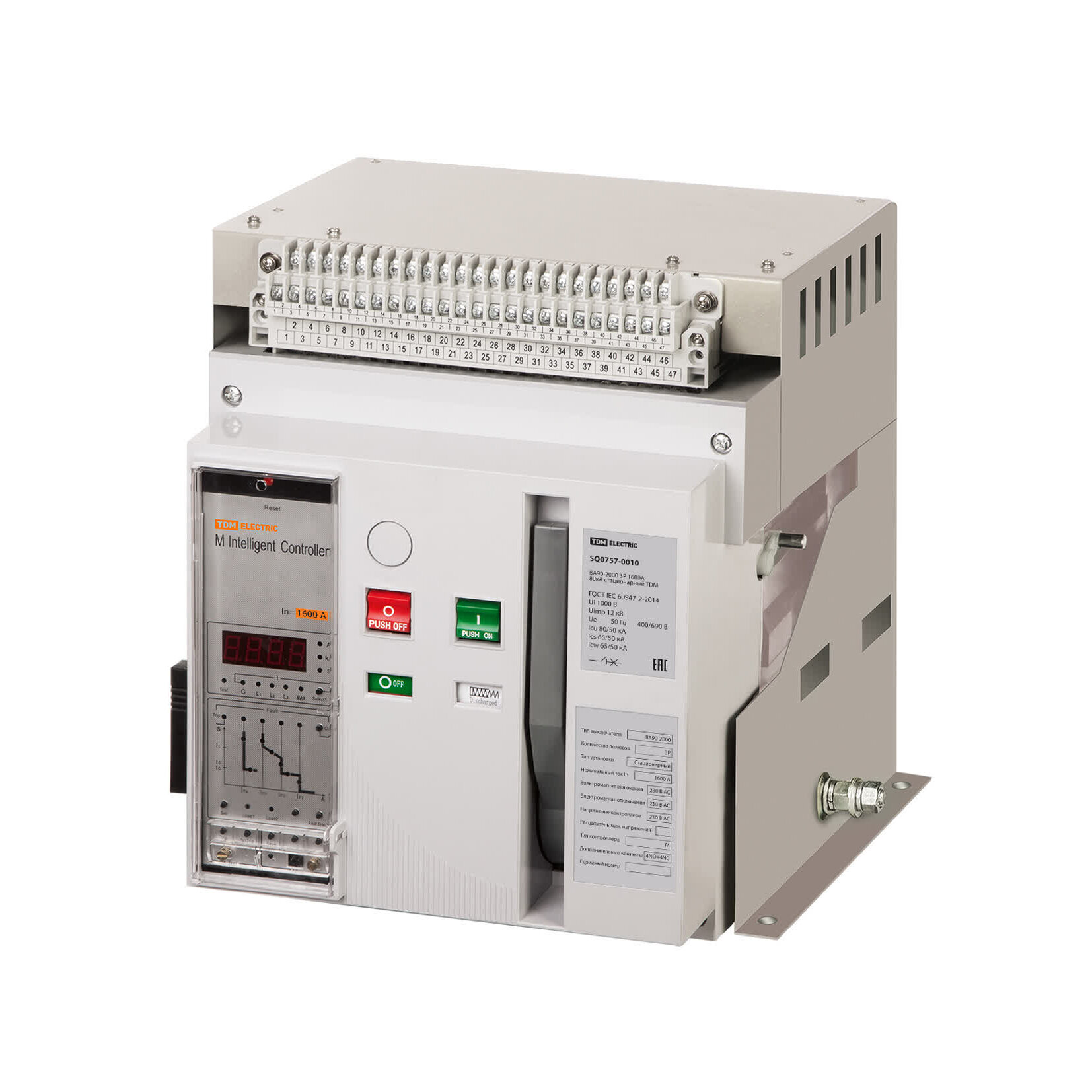 Автоматический выключатель ВА90-2000 3Р 1600А 80кА стационарный, TDM SQ0757-0010 (1 шт.)