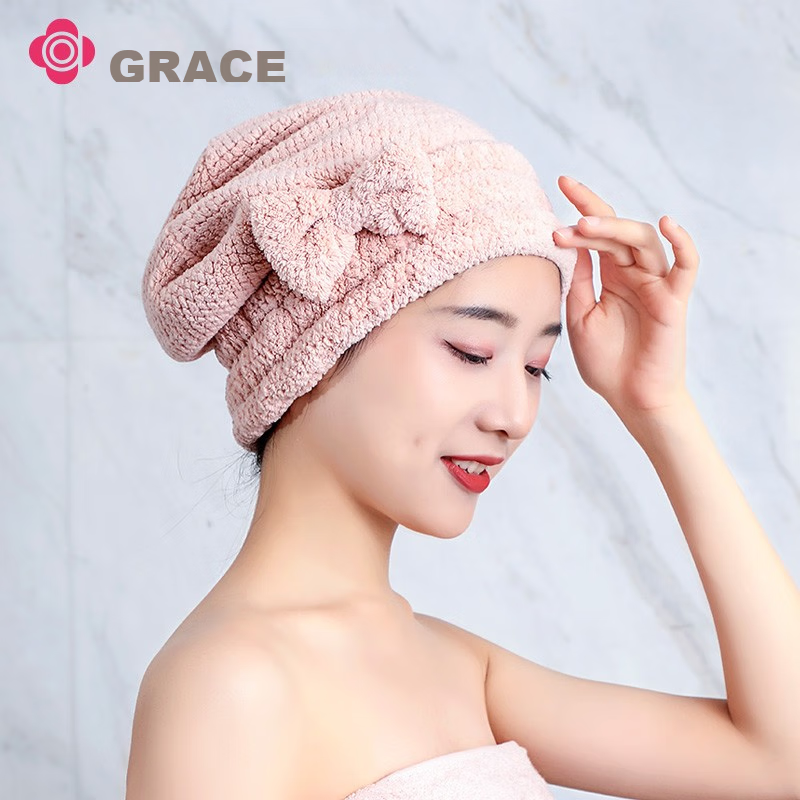 Grace Quick-Drying Hair Towel, Thick Soft Absorbent Hair Wrap, Women's Shower Cap, Lotus Pink