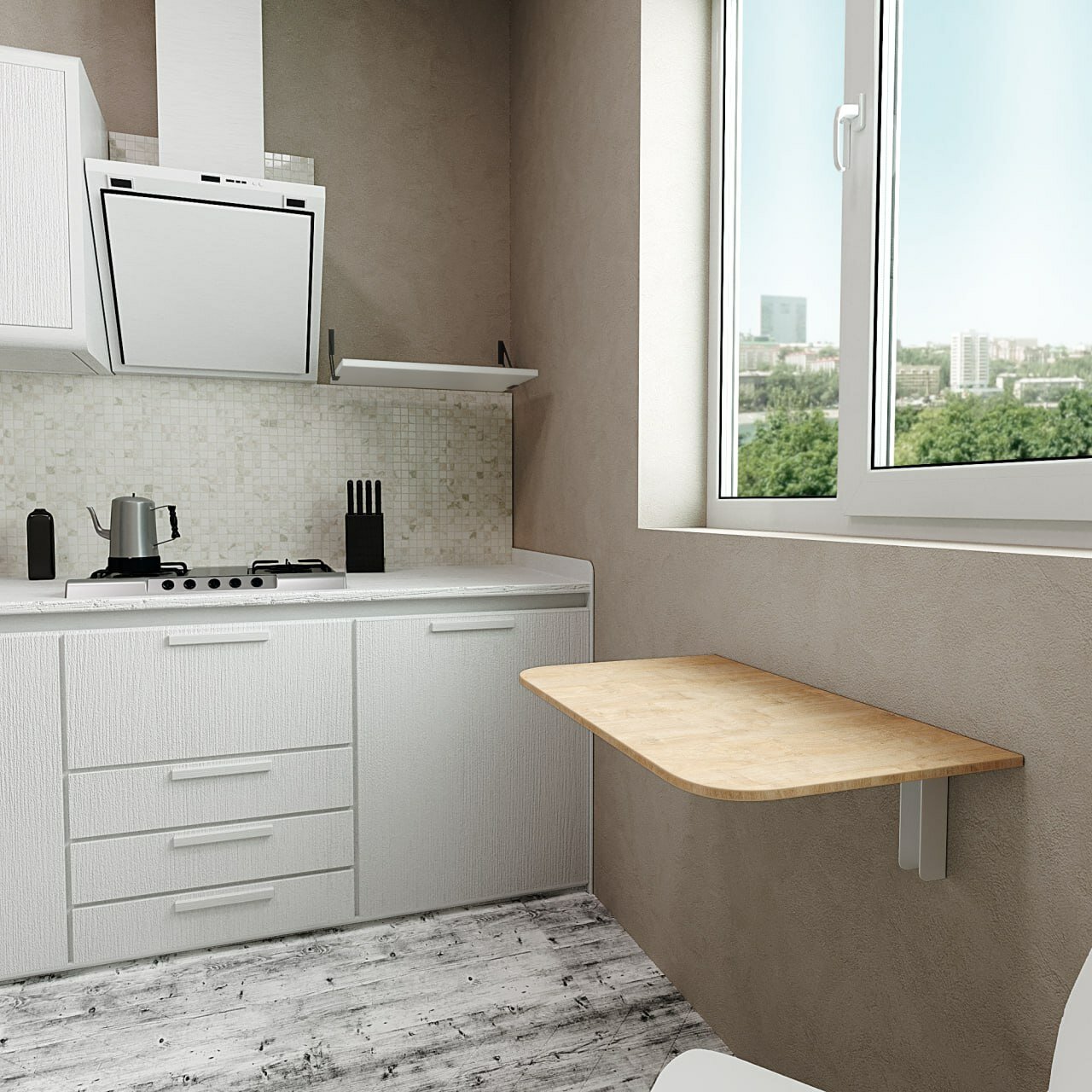 Обеденный стол откидной, ЛДСП, настенный, подвесной, дуб