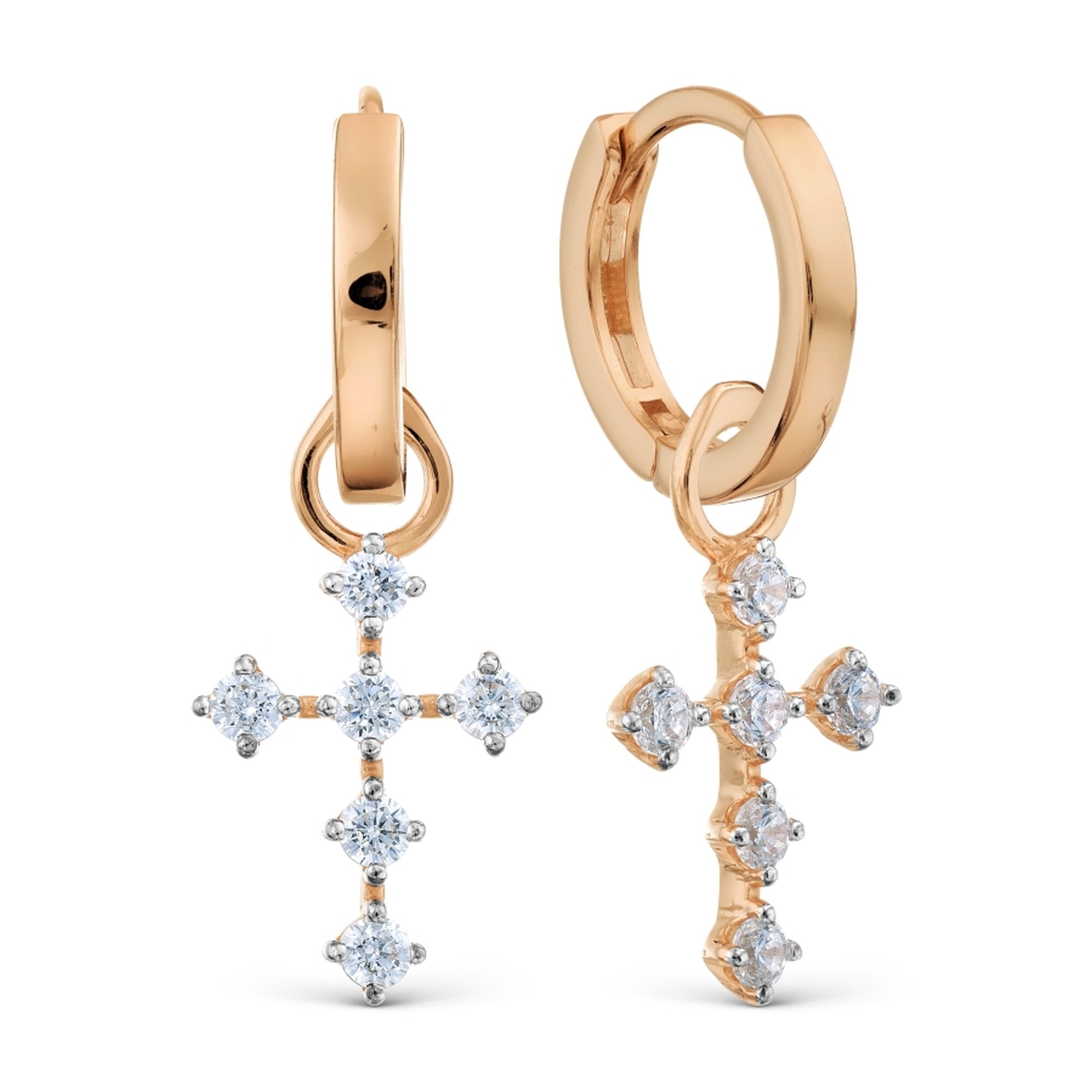 Серьги трансформеры, красное золото, 585 проба, фианит