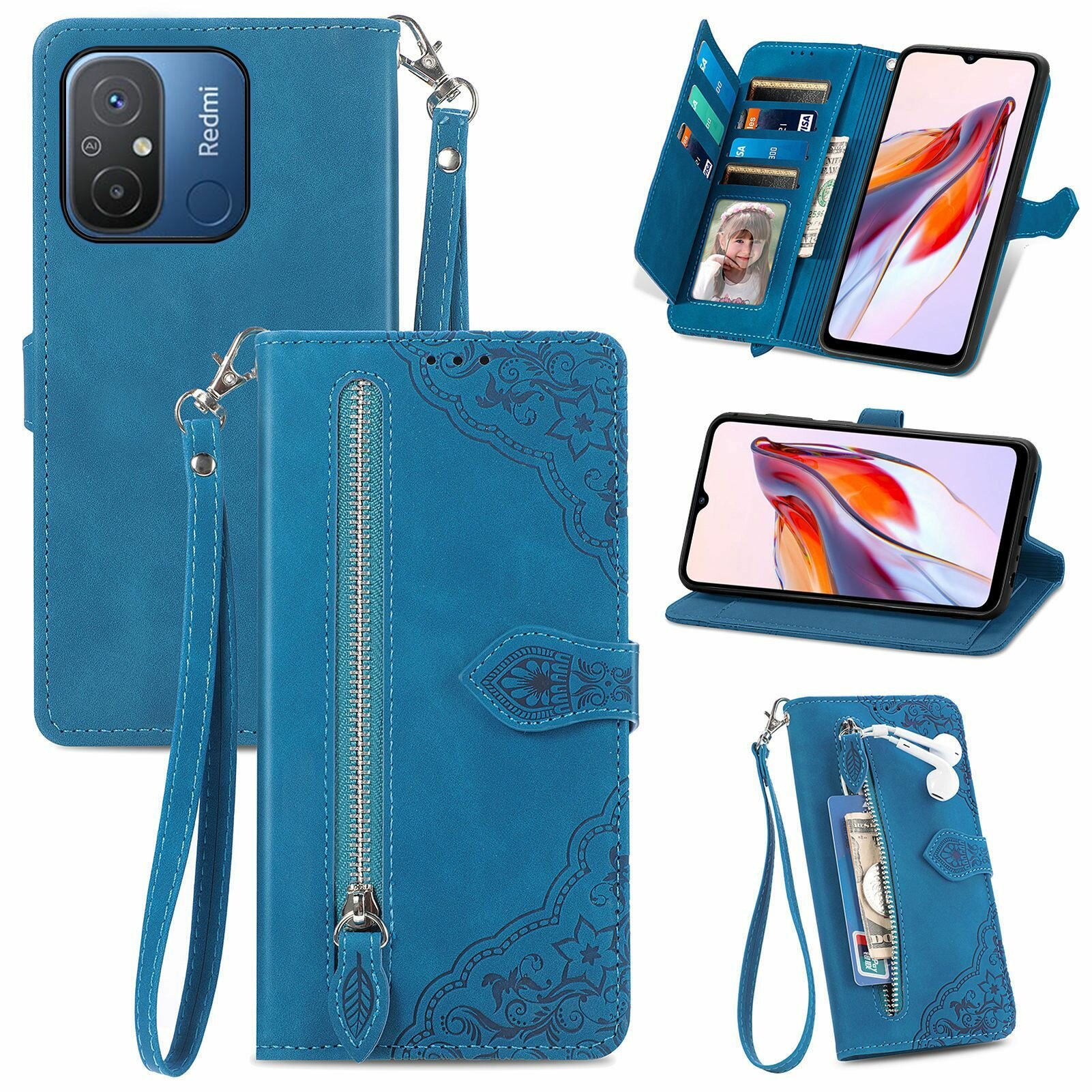 Чехол книжка для Xiaomi Redmi 12C / Redmi 11A 4G кошелек на молнии Чехлы для мобильных телефонов